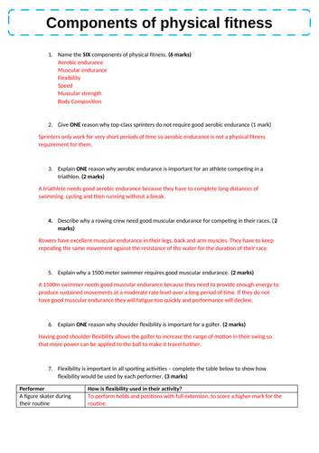 Physical fitness exam questions | Teaching Resources