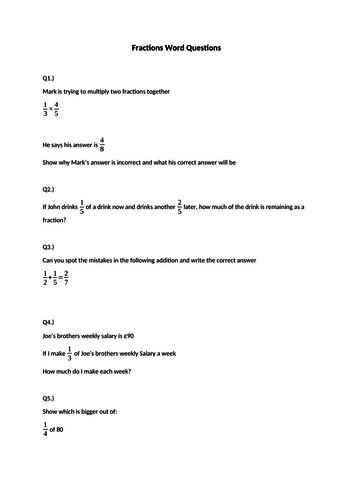 KS2 SATs Fraction Word Problems | Teaching Resources KS2 SATs Fraction Word Problems | Teaching Resources