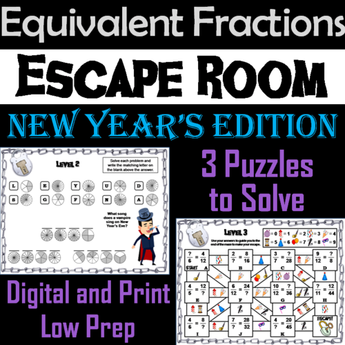 Equivalent Fractions Escape Room New Year's Math Activity | Teaching ...