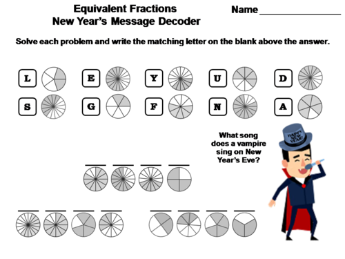 Equivalent Fractions New Year's Math Activity: Message Decoder ...