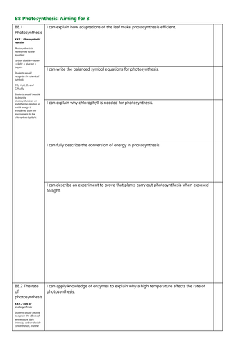 B8 Photosynthesis Grade 8 checklist AQA New Spec | Teaching Resources B8 Photosynthesis Grade 8 checklist AQA New Spec | Teaching Resources