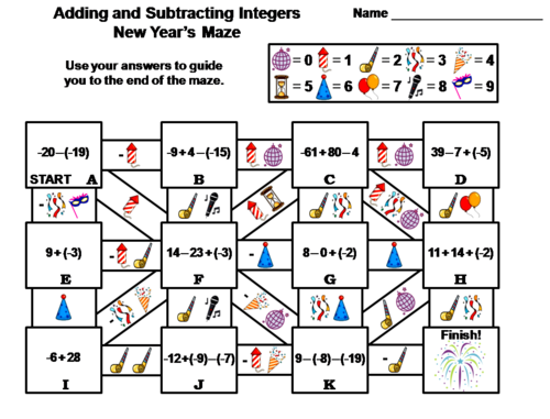 Adding and Subtracting Integers Activity: New Year's Math Maze ...