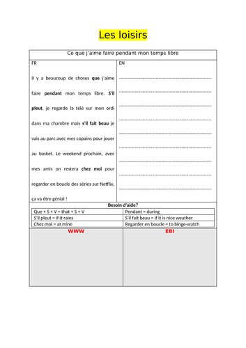 GCSE - translations - French - LEISURE (writing skills) | Teaching ... GCSE - translations - French - LEISURE (writing skills) | Teaching ...