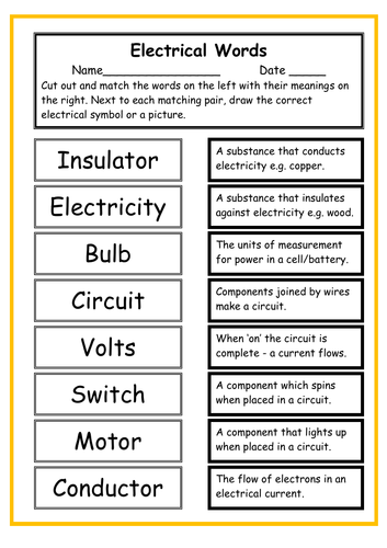 Electrical Words Activities - Circuits | Teaching Resources