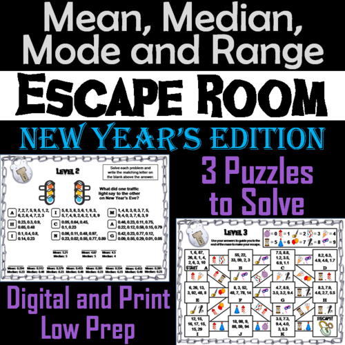 Mean, Median, Mode, and Range Activity: Escape Room New Year's Math ...