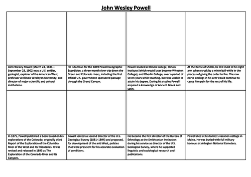 John Wesley Powell Comic Strip and Storyboard | Teaching Resources