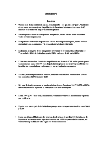 La inmigracion A Level Spanish Revision | Teaching Resources
