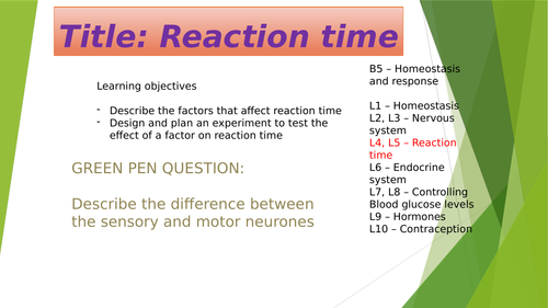 B5 -Homeostasis and response - Reaction time required practical ...