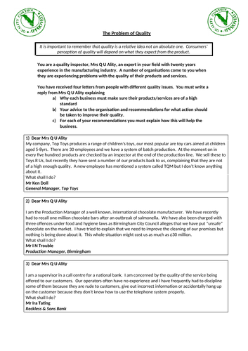 Quality Problems | Teaching Resources