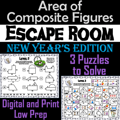 Area of Composite Figures Game: Geometry Escape Room New Year's Math ...