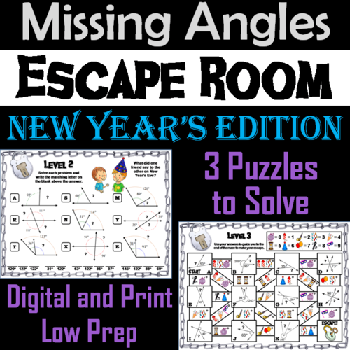 Solving for Missing Angles Game: Geometry Escape Room New Year's Math ...