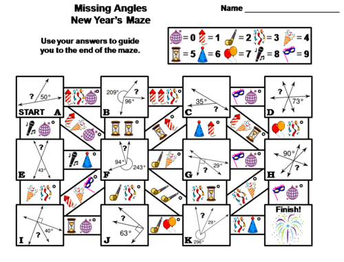 Missing Angles Activity: New Year's Math Maze | Teaching Resources