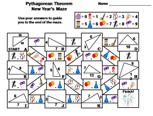 Pythagorean Theorem Activity: New Year's Math Maze | Teaching Resources Pythagorean Theorem Activity: New Year's Math Maze | Teaching Resources