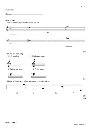 Music Class Test | Teaching Resources