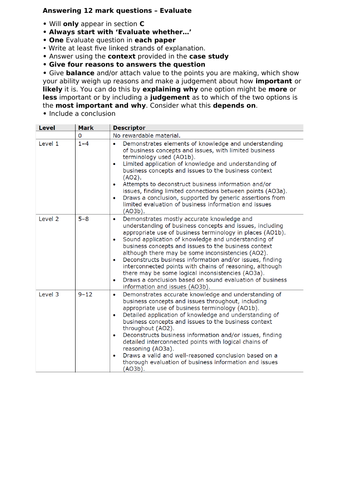 Edexcel GCSE (9-1) Business exam technique 12 mark Evaluate questions ... Edexcel GCSE (9-1) Business exam technique 12 mark Evaluate questions ...
