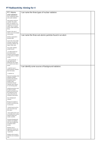 P7 Radioactivity Grade 4 Checklist AQA Physics GCSE | Teaching Resources P7 Radioactivity Grade 4 Checklist AQA Physics GCSE | Teaching Resources