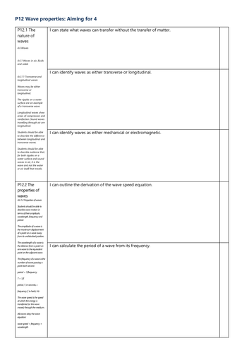 P12 Wave properties Grade 4 Checklist AQA Physics GCSE | Teaching Resources P12 Wave properties Grade 4 Checklist AQA Physics GCSE | Teaching Resources