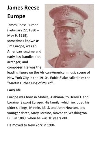 James Reese Europe Handout | Teaching Resources