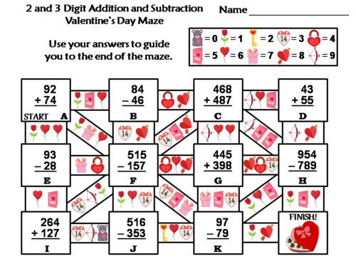 2 and 3 Digit Addition and Subtraction With Regrouping Valentine's Day ...