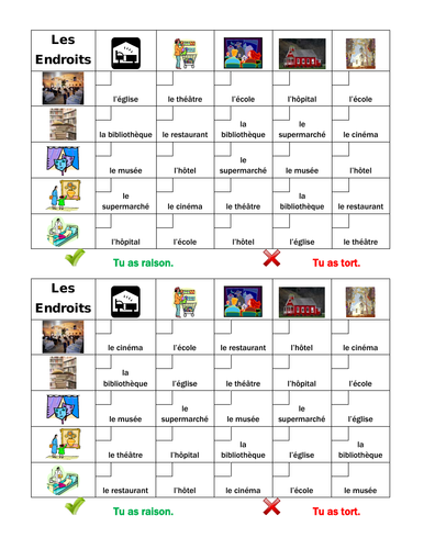 Endroits (Places in French) Grid Vocabulary Activity | Teaching Resources