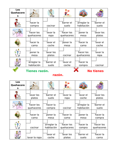 Spanish Chores Vocabulary