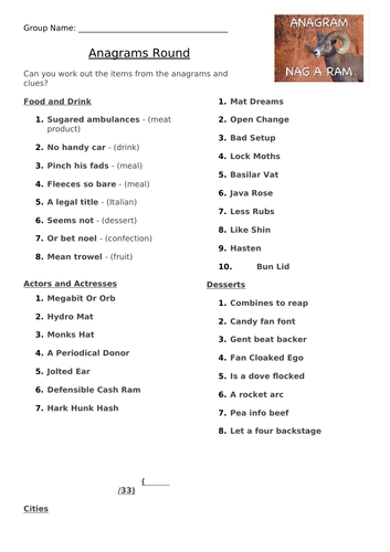 Anagrams Quiz for Tutor Time or English Lessons by theidealteacher1 ...