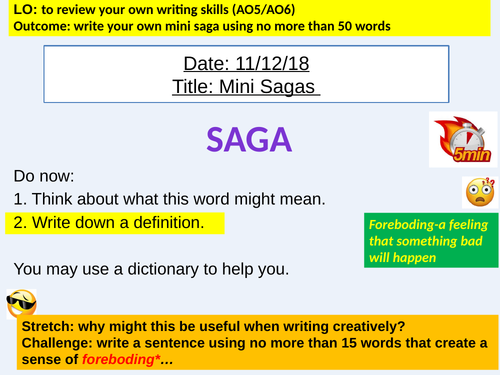 Creative Writing Lesson-Mini Sagas | Teaching Resources