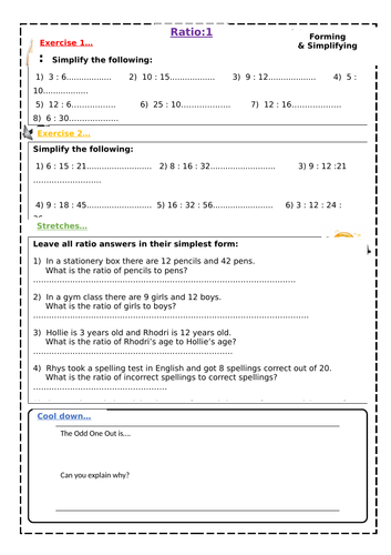 KS3 Worksheet - Ratio (Simplifying & Forming) | Teaching Resources