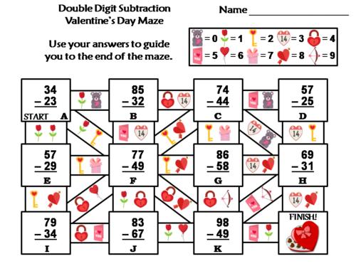 Double Digit Subtraction Valentine's Day Math Maze | Teaching Resources