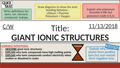 KS4 New GCSE (9-1) - Giant Ionic Structures/Lattices (AQA C3.4 ...