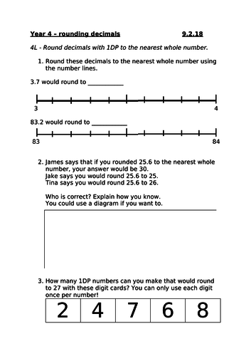 Maths Assessment - Year 4 - Decimal Rounding | Teaching Resources Maths Assessment - Year 4 - Decimal Rounding | Teaching Resources