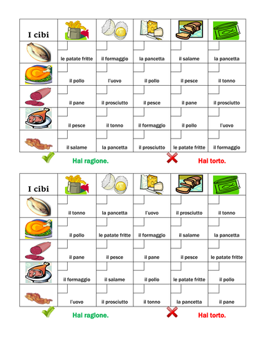 Cibi (Food in Italian) Grid Vocabulary Activity | Teaching Resources