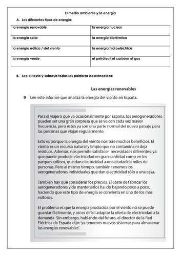 Spanish GCSE el medio ambiente: longer reading, vocabulary ...
