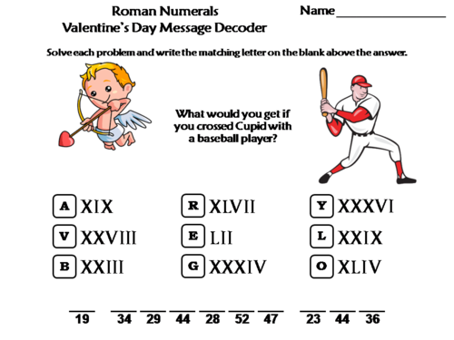 Roman Numerals Valentines Day Math Activity Message Decoder Teaching Resources 