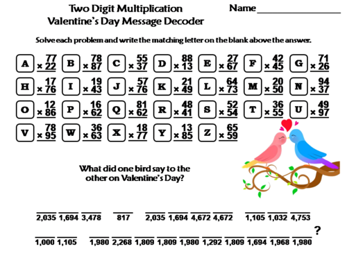 Two Digit Multiplication Valentine's Day Math Activity: Message Decoder ...