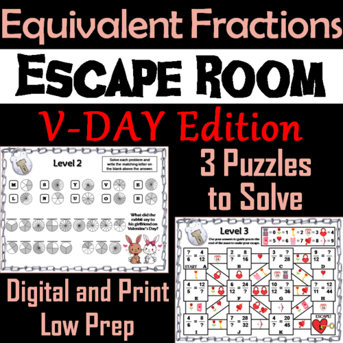 Equivalent Fractions Escape Room Valentine's Day Math Activity ...