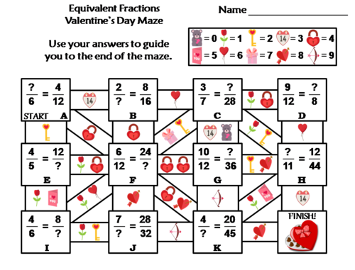Equivalent Fractions Activity: Valentine's Day Math Maze | Teaching ...