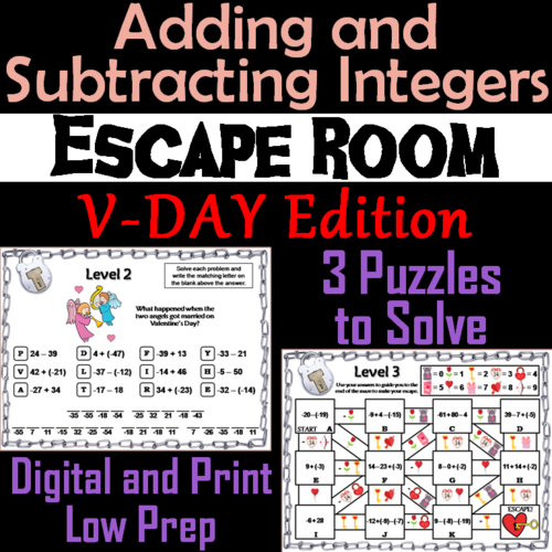 Adding and Subtracting Integers Game: Escape Room Valentine's Day Math ...