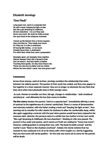 Jennings: 'One Flesh' - teaching notes/analysis | Teaching Resources