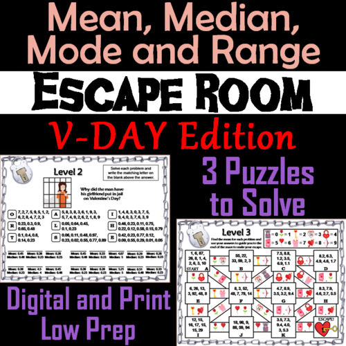 Mean, Median, Mode, and Range Activity: Escape Room Valentine's Day ...