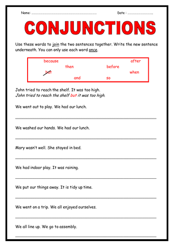 Conjunctions Worksheets | Teaching Resources