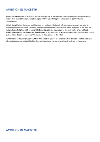 GCSE Grade 9 Essay: Ambition in Macbeth | Teaching Resources GCSE Grade 9 Essay: Ambition in Macbeth | Teaching Resources