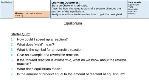 Equilibrium and Le Chatelier (AQA 9-1) | Teaching Resources