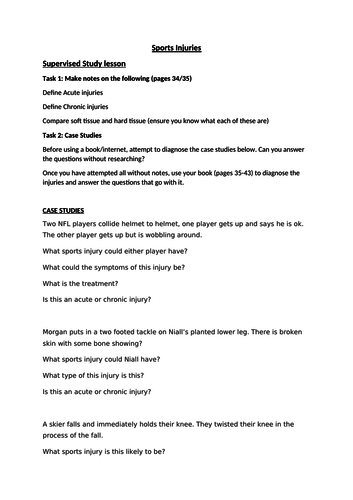 Sports injuries Case Studies Independent learning lesson OCR A Level PE ...