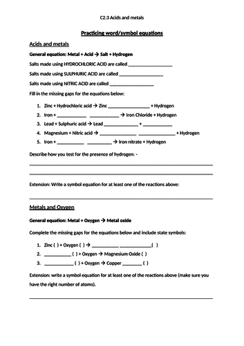 KS3 Word equations | Teaching Resources