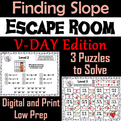 Finding the Slope Game: Escape Room Valentine's Day Math Activity ...