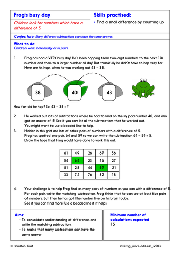 Problem-Solving Investigation: Subtract by counting up. ( Year 2 More ...