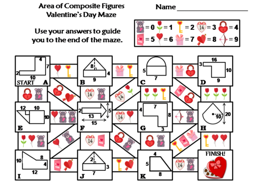 Area of Composite Figures Activity: Valentine's Day Math Maze ...