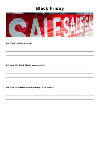 Black Friday Questions (pitched at Year 9 / 10 GCSE Business ...