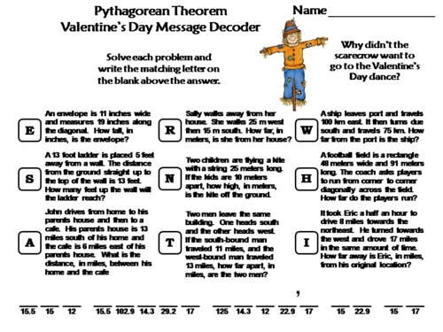 Pythagorean Theorem Valentine's Day Math Activity: Message Decoder ... Pythagorean Theorem Valentine's Day Math Activity: Message Decoder ...